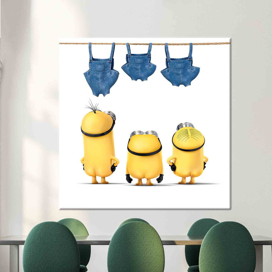 Yellow Minions Art, Minions Wall Art, Hanging Blue Clothes Art ...