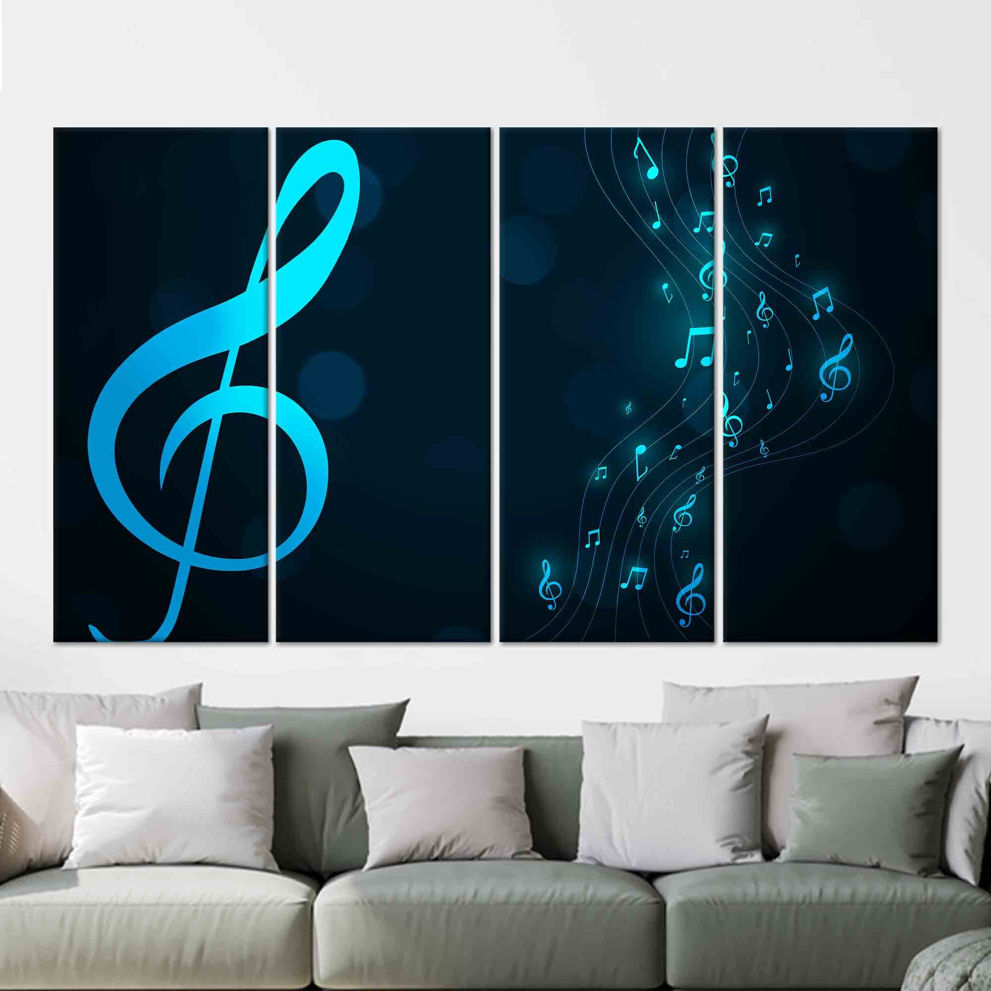 Musical Key Note Art, Treble Clef Art, Tempered Glass, Black and Blue ...