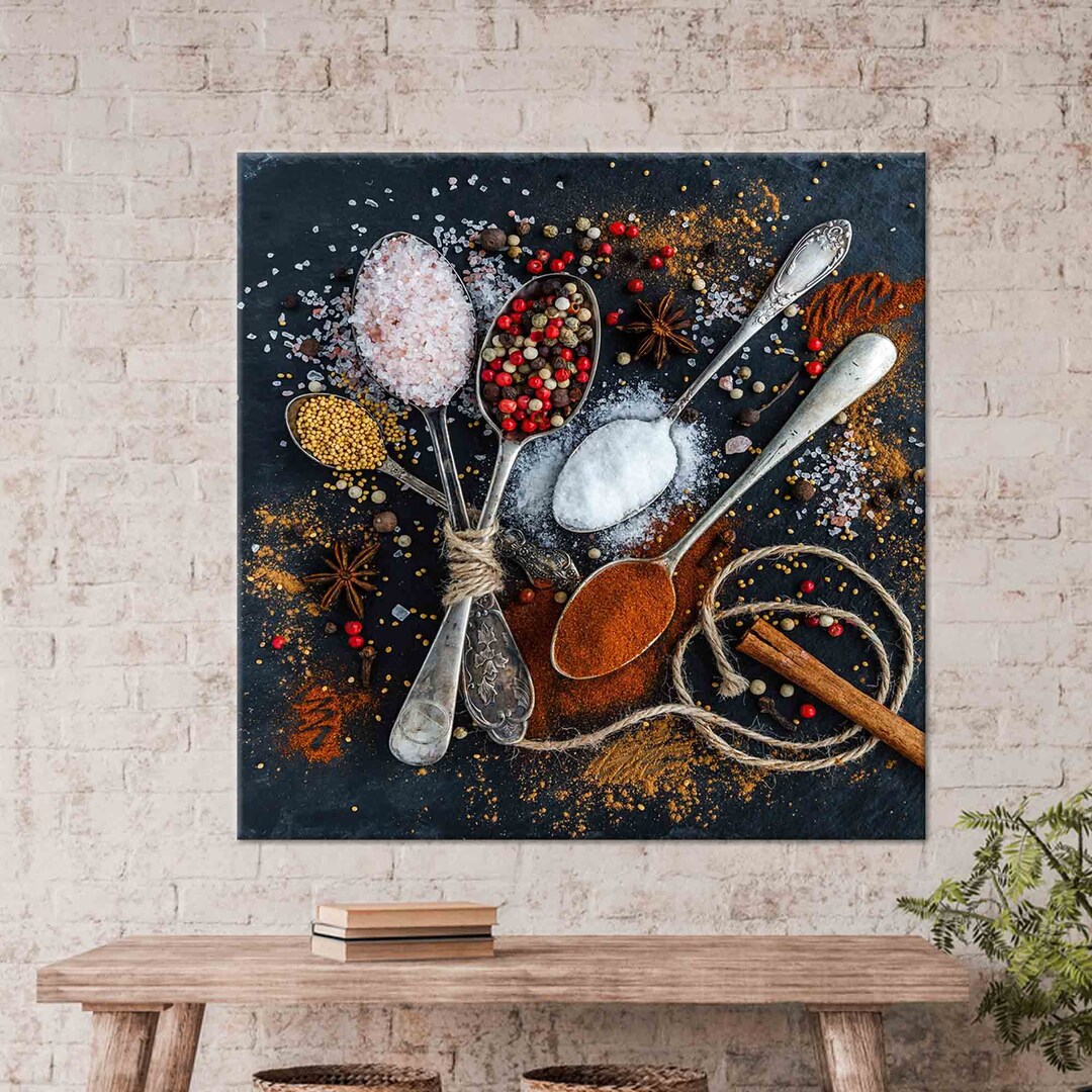Spices in Spoon Art, Spices Wall Art, Modern Artwork, Colorful Canvas ...