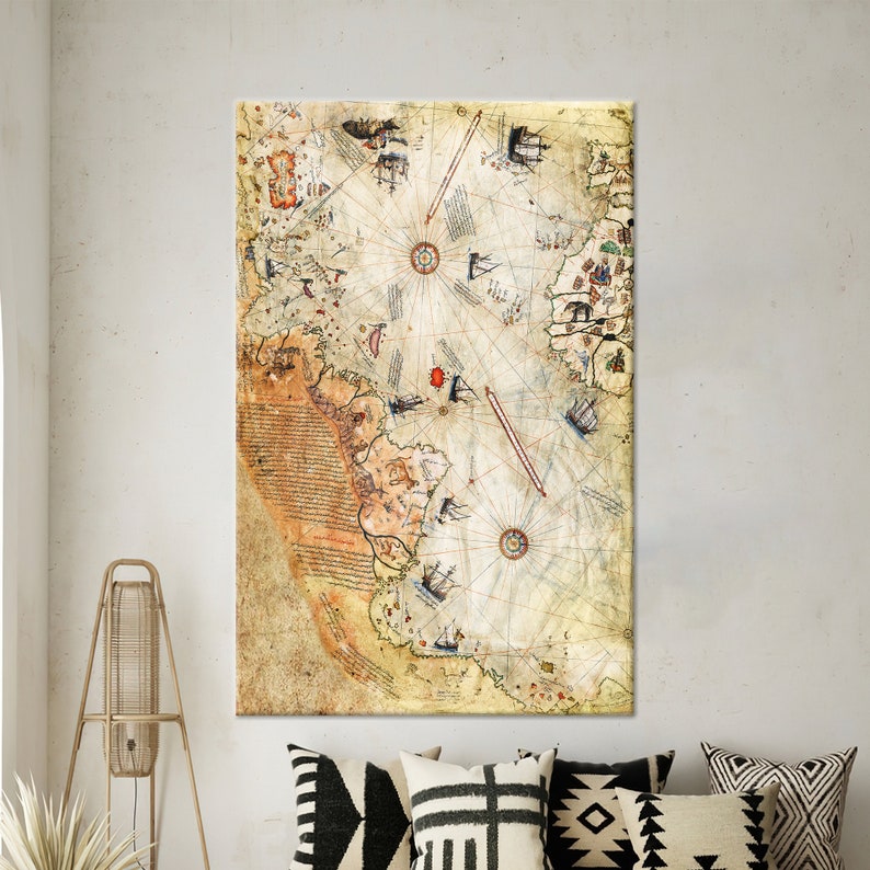 Piri Reis Map Art: Antique World Map Print on Canvas - Etsy