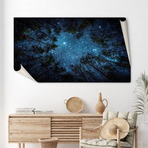 Starry Sky Wall Art, Night View Art, Forest Landscape Art, Landscape ...