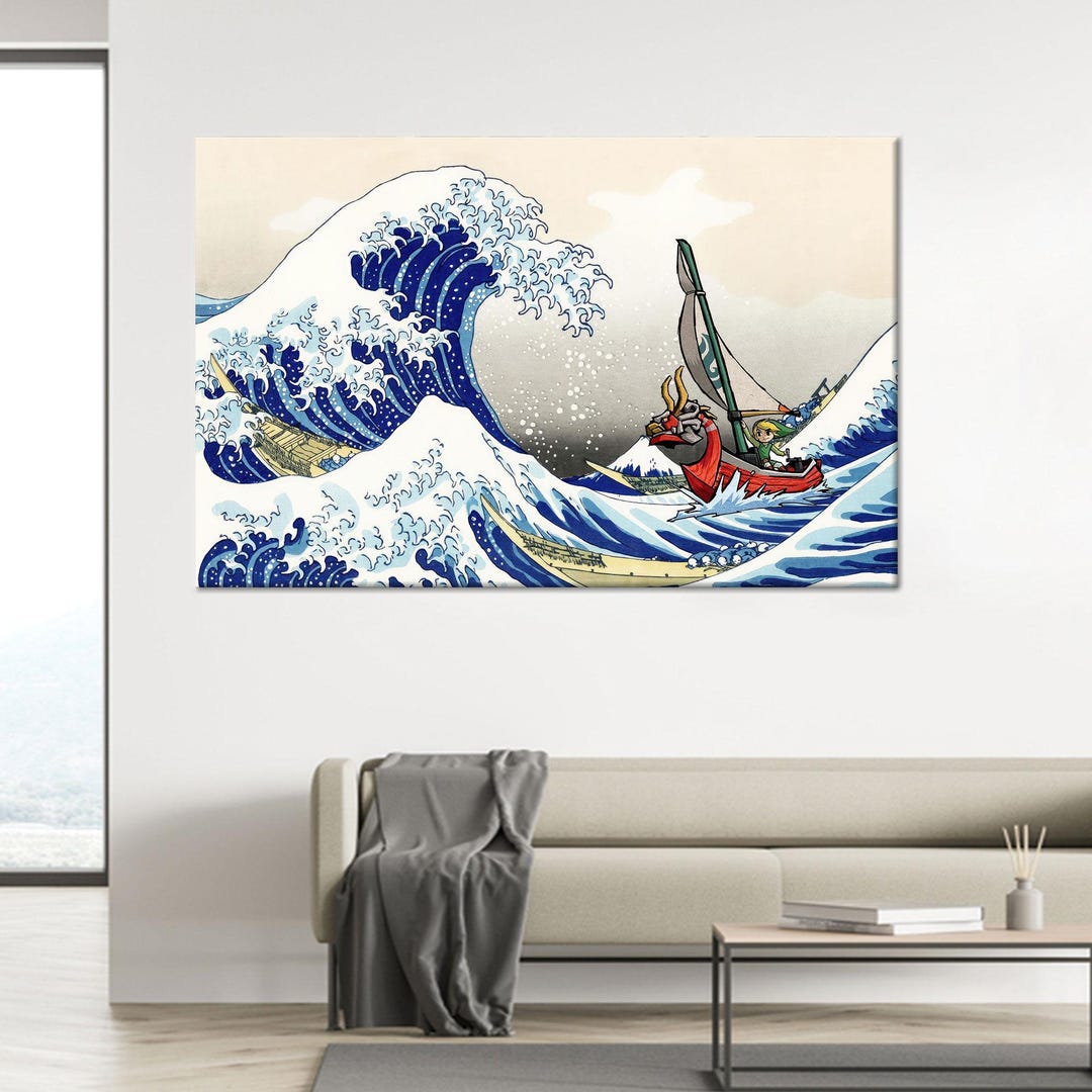 Zelda Great Wave Canvas Wall Art, Japanese Style Gamer Poster Print ...