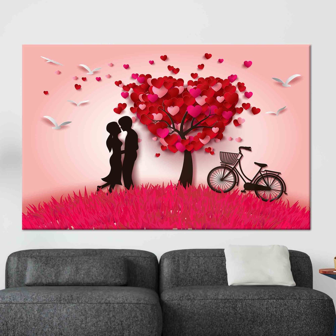 Couple in Heart Art, Heart Tree Wall Art, Romantic Wall Art, Bird Wall ...