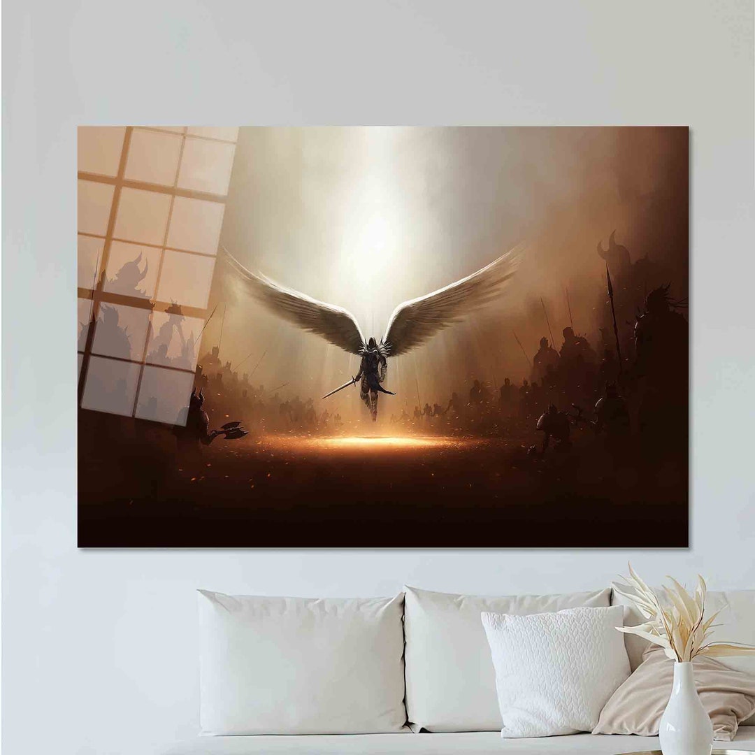 Archangel Wall Art, Michael Angel Art, Warrior Angel Art, Brown Wall ...