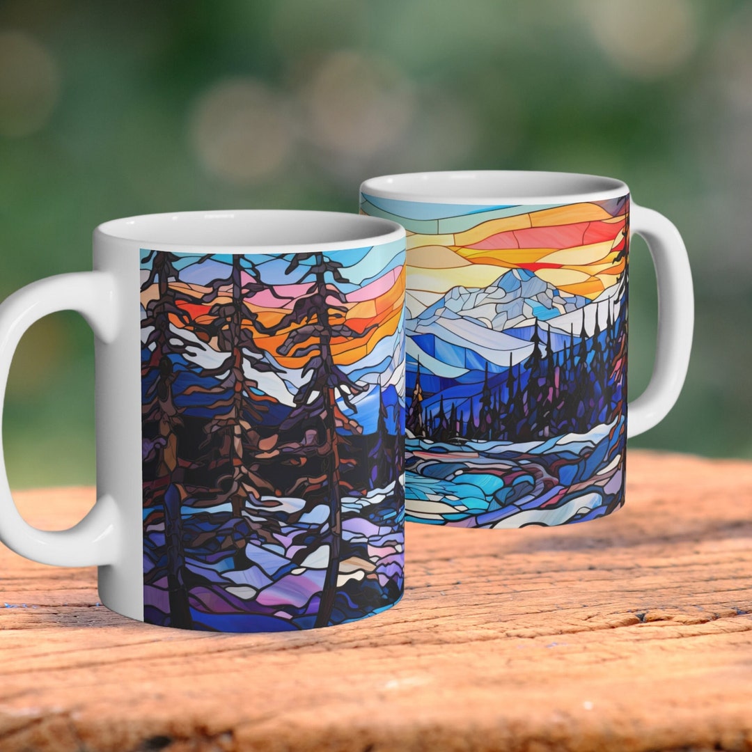 Northern Alaska Stained Glass Coffee Tea Mug, Hiking Camping Nature ...