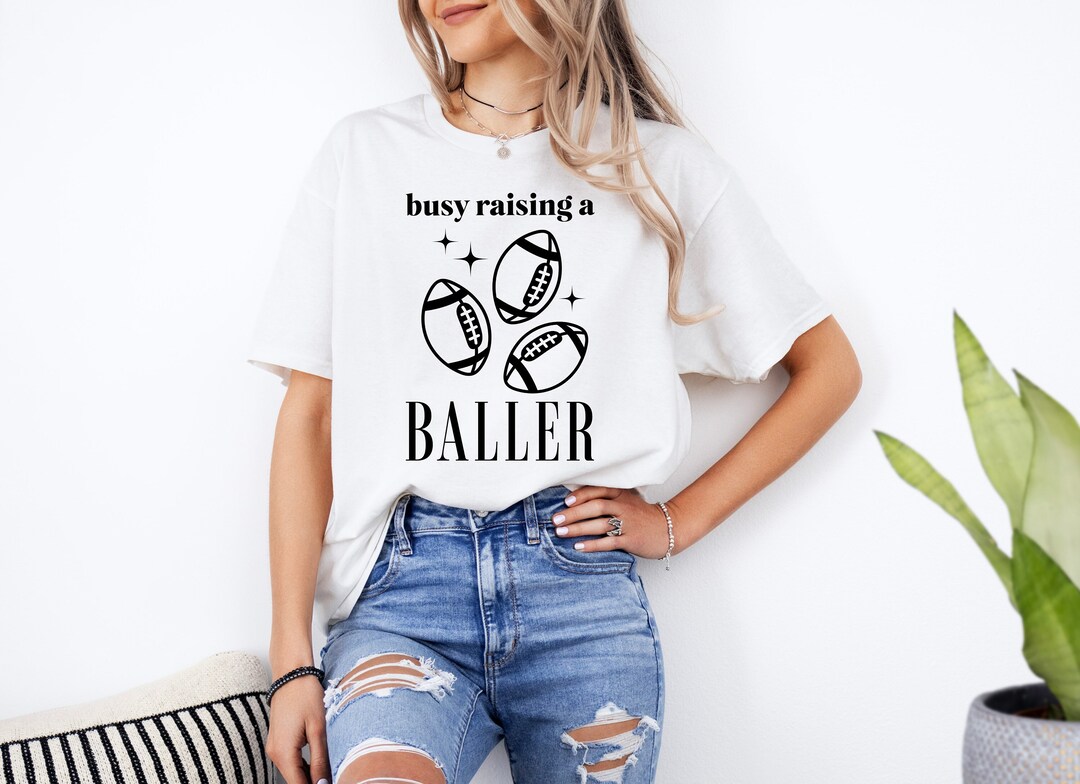 Football Mom Busy Raising a Baller Tshirt, Athlete Mothers Day Present ...