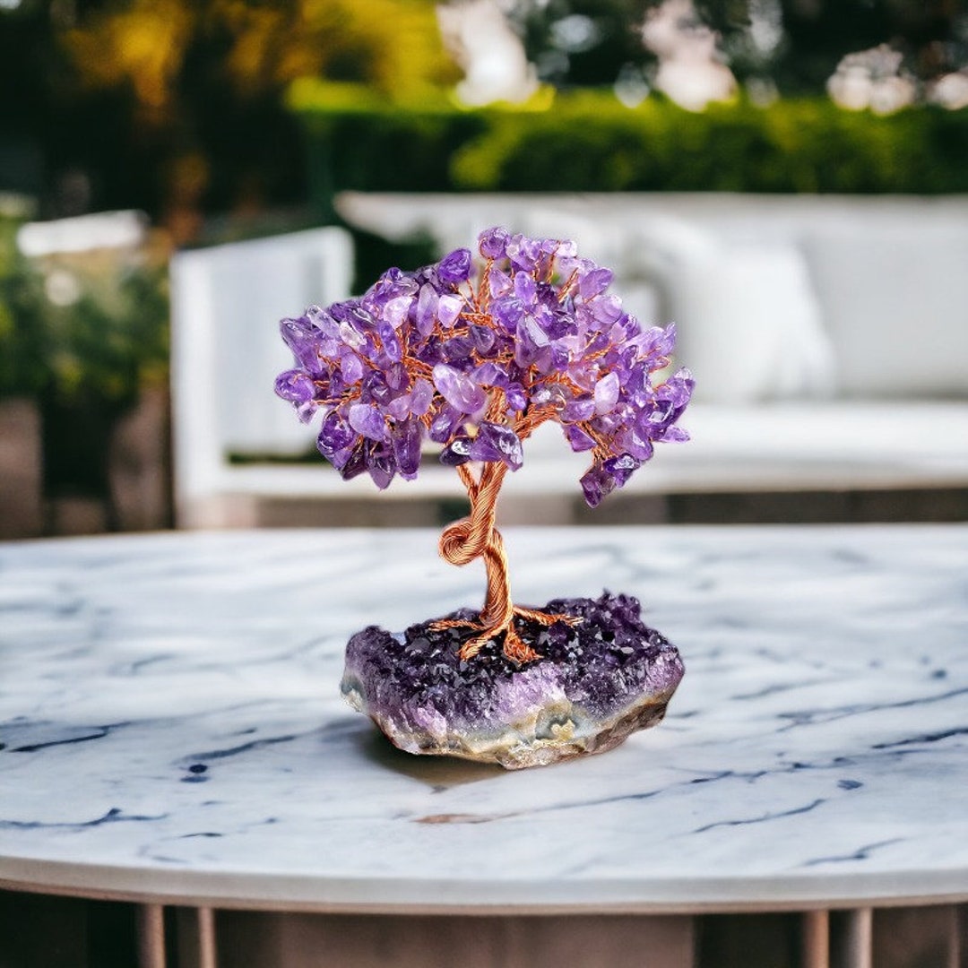 Amethyst Tree of Life Ornament With Amethyst Cluster Base, Crushed ...