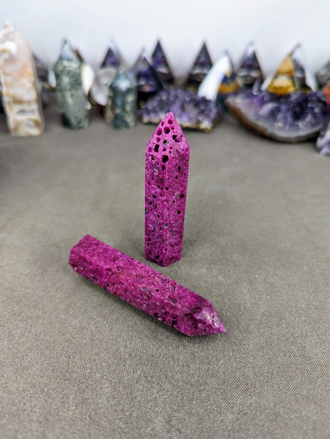 Honeycomb Corundum Pink Ruby Point Crystal Tower, 6 Faceted Single ...