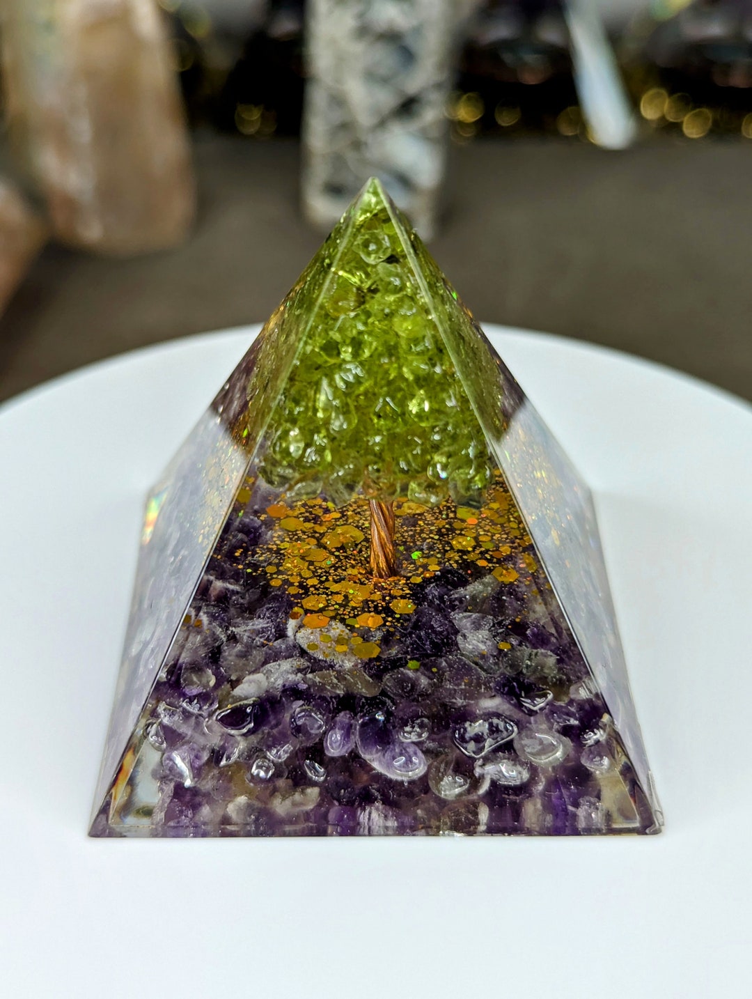 Orgone Crystal Pyramid Tree of Life With Crystal Amethyst Stones for ...