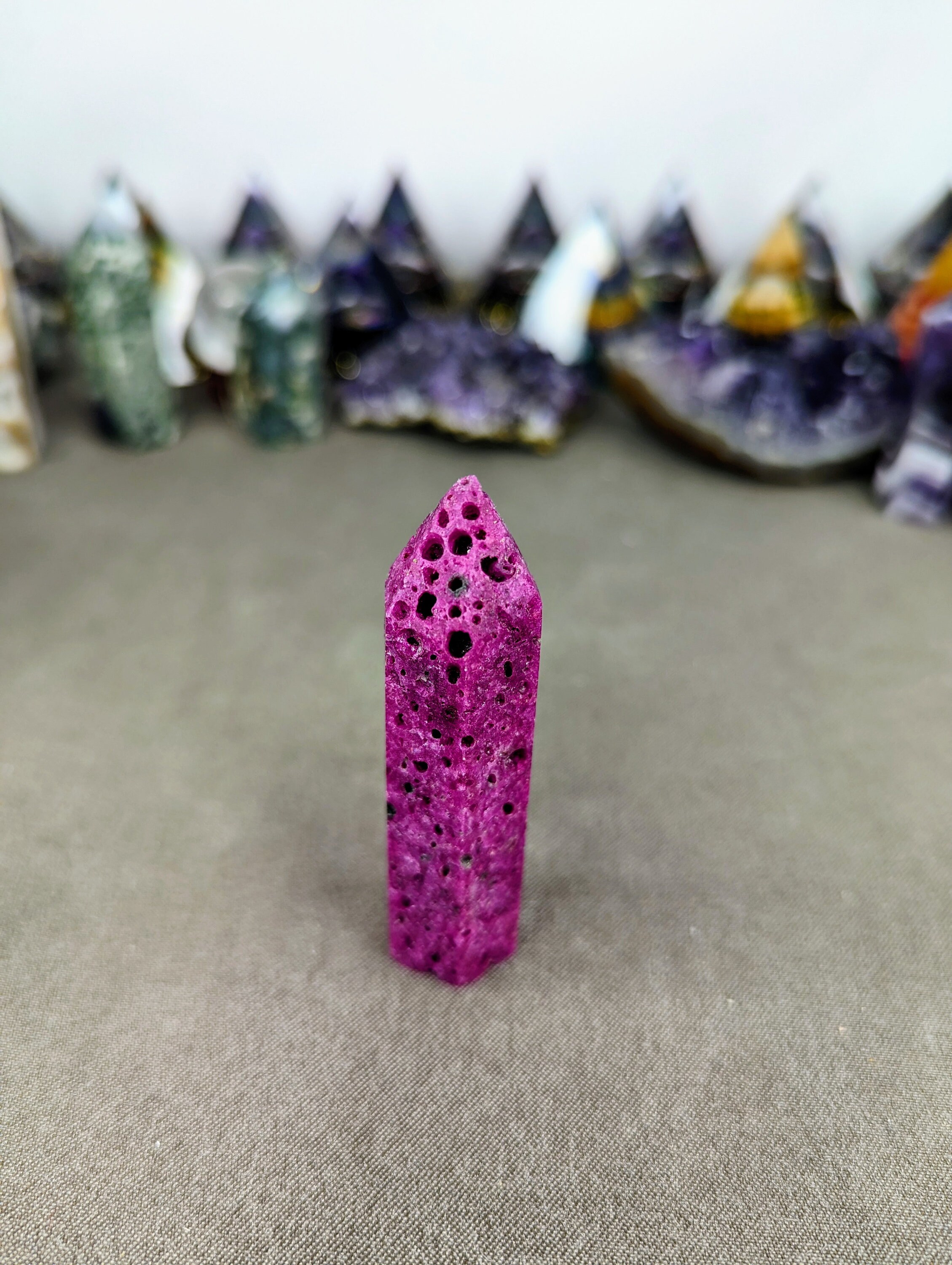 Honeycomb Corundum Pink Ruby Point Crystal Tower, 6 Faceted Single ...