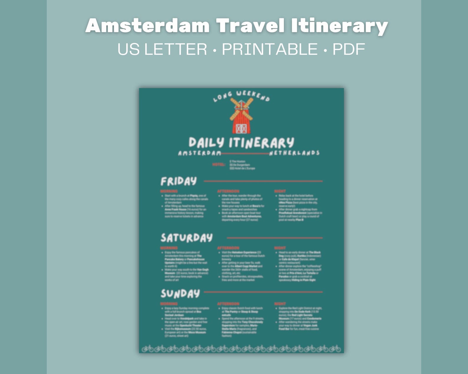 Amsterdam Long Weekend Itinerary | 3-day Travel Guide | Editable Canva ...