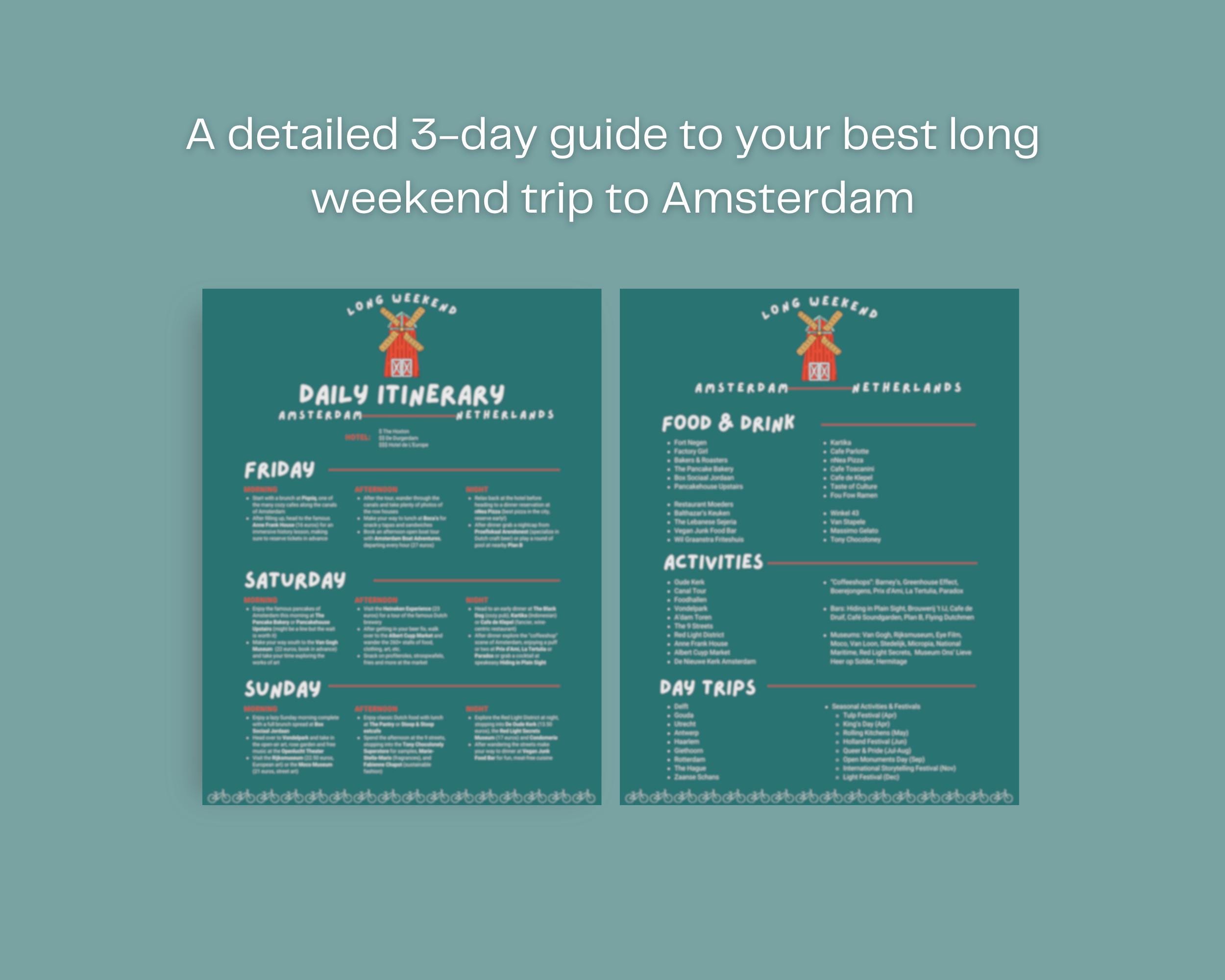 Amsterdam Long Weekend Itinerary | 3-day Travel Guide | Editable Canva ...