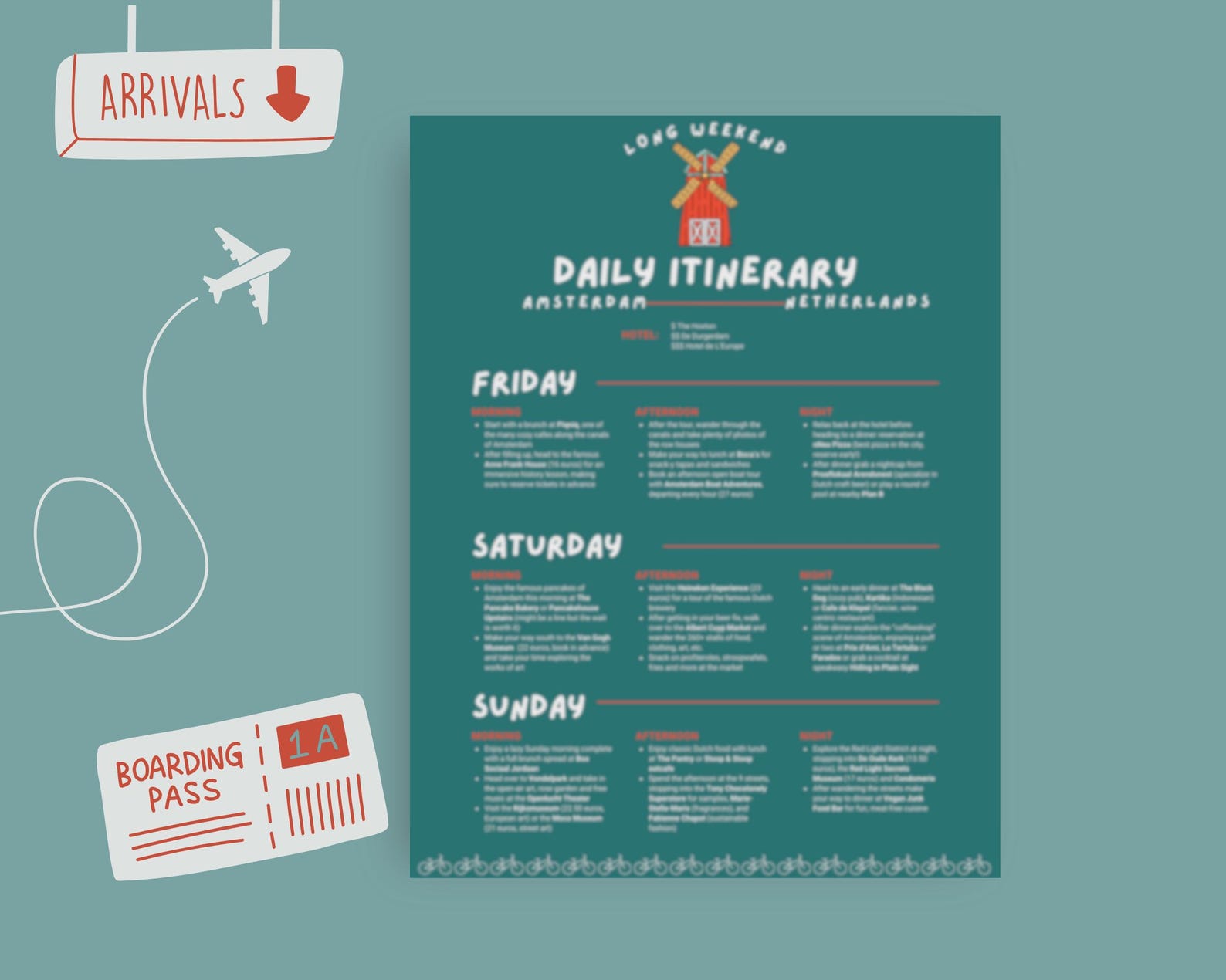 Amsterdam Long Weekend Itinerary | 3-day Travel Guide | Editable Canva ...