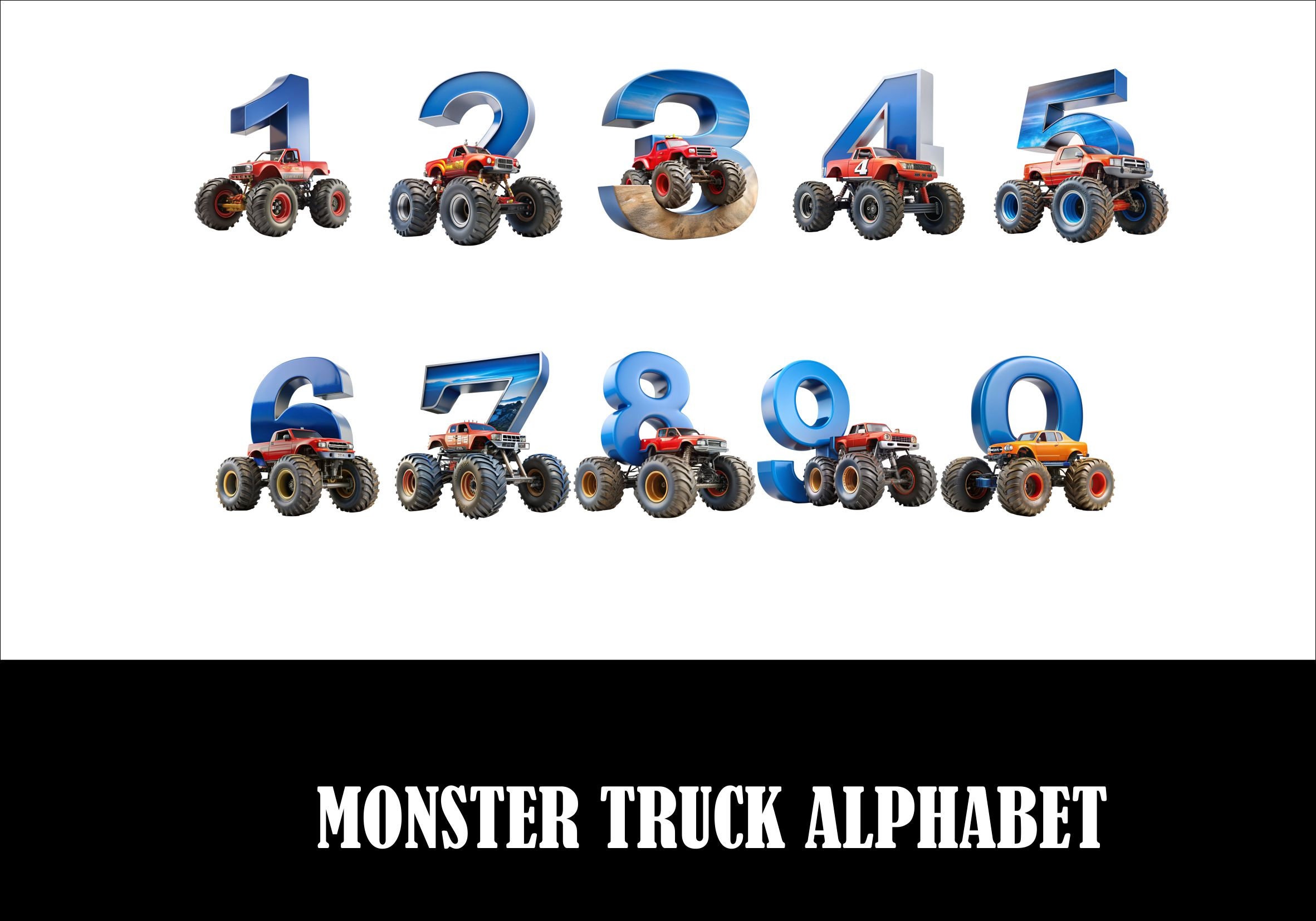 Monster Truck Alphabet Font Clipart Png Download Sublimation Template ...