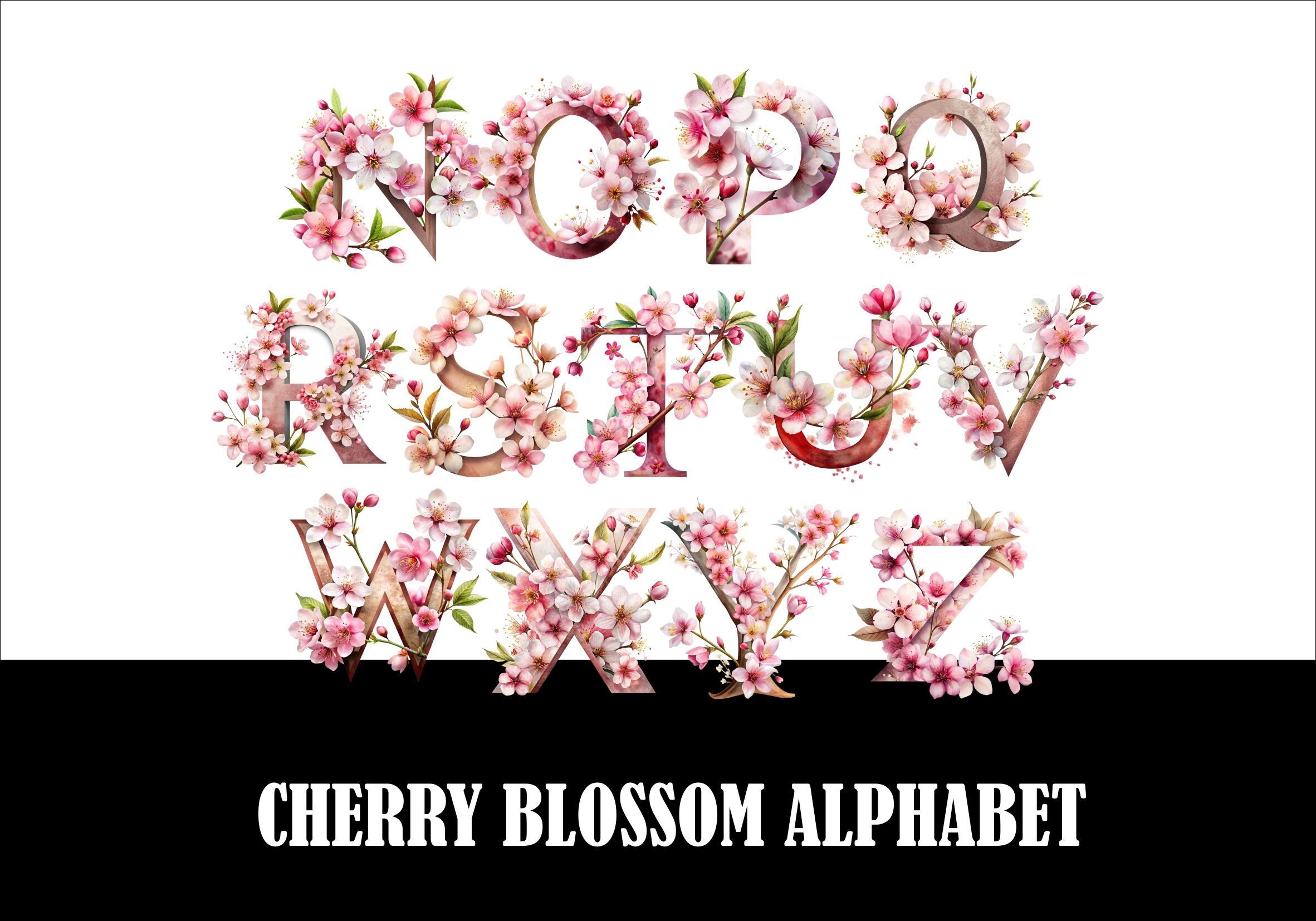 Cherry Blossom Flower Alphabet Font Clipart Png Download Sublimation ...
