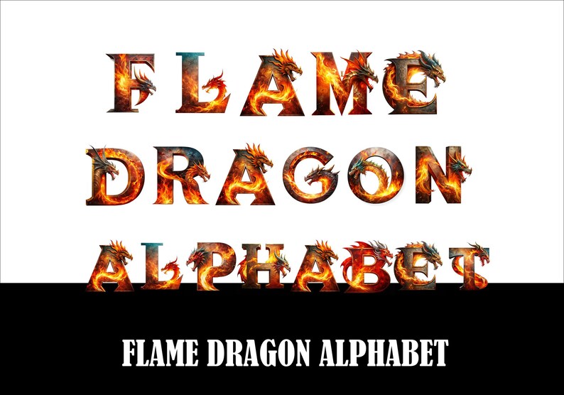 FLAME DRAGON Alphabet Font Clipart Png Download Sublimation Template ...