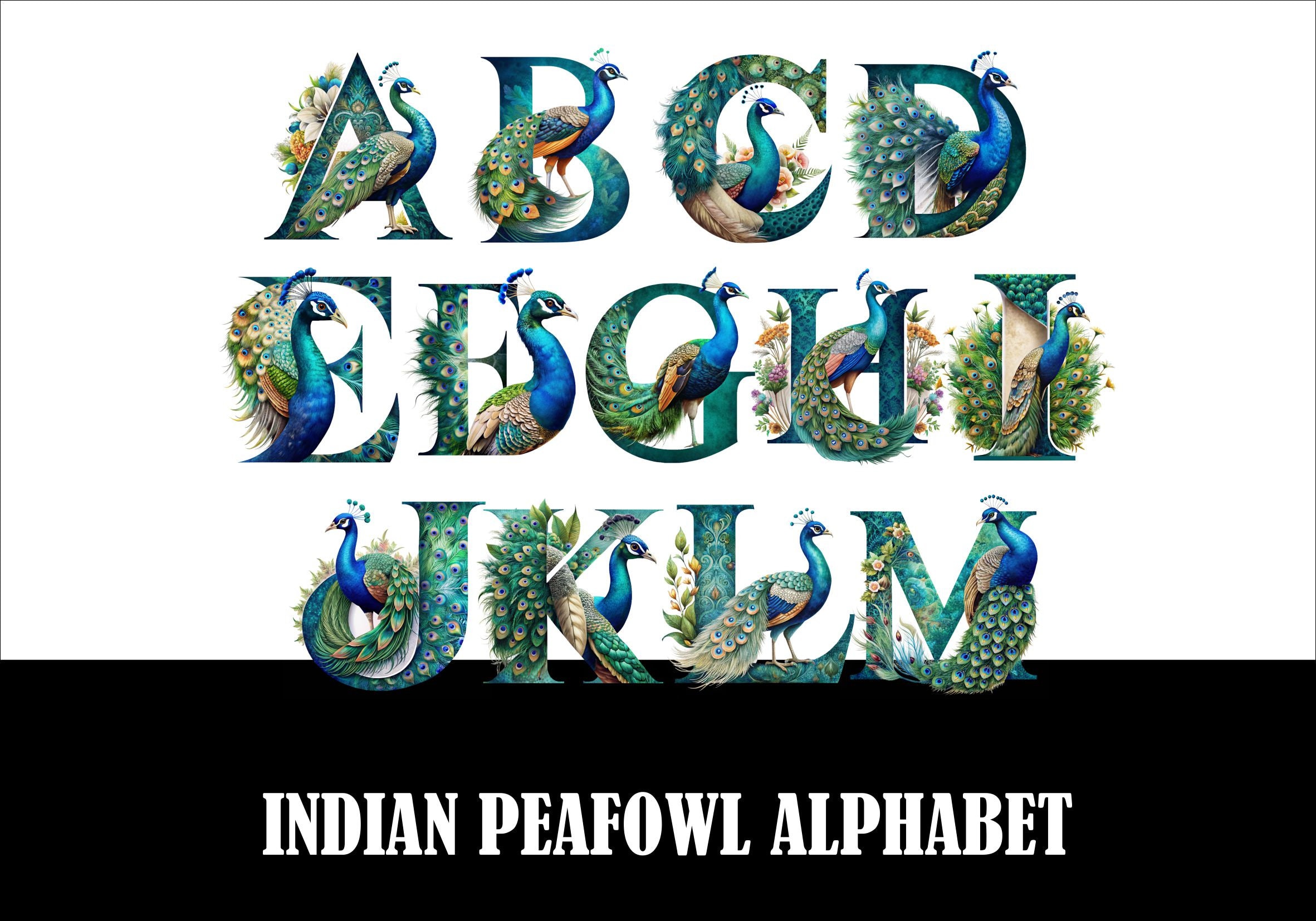 INDIAN PEAFOWL Alphabet PEACOCK Font Clipart Png Download Sublimation ...