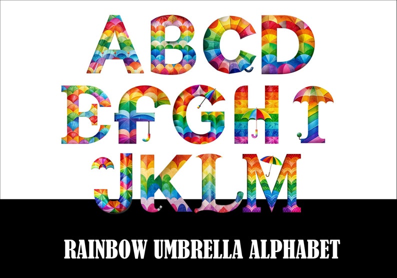 Rainbow Umbrella Alphabet Umbrella Font Clipart Png Download ...