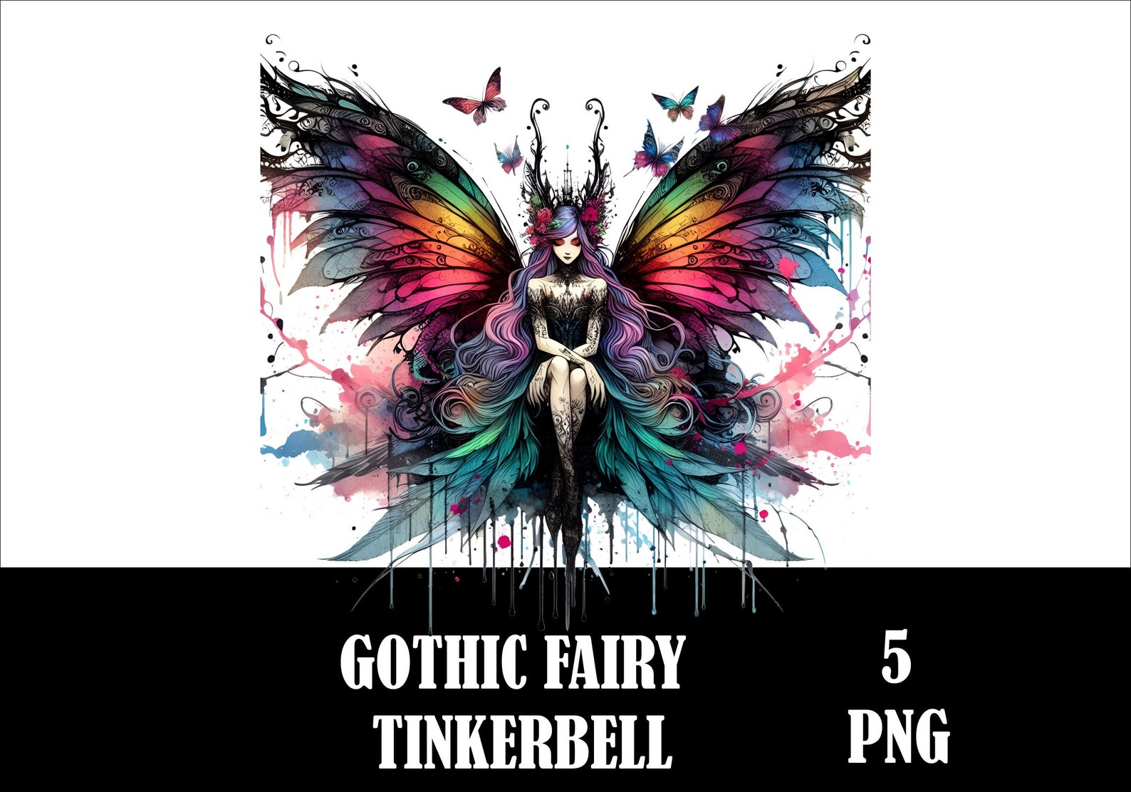 Gothic Fairy Black Fairy Tinker Clipart Png Digital Download ...