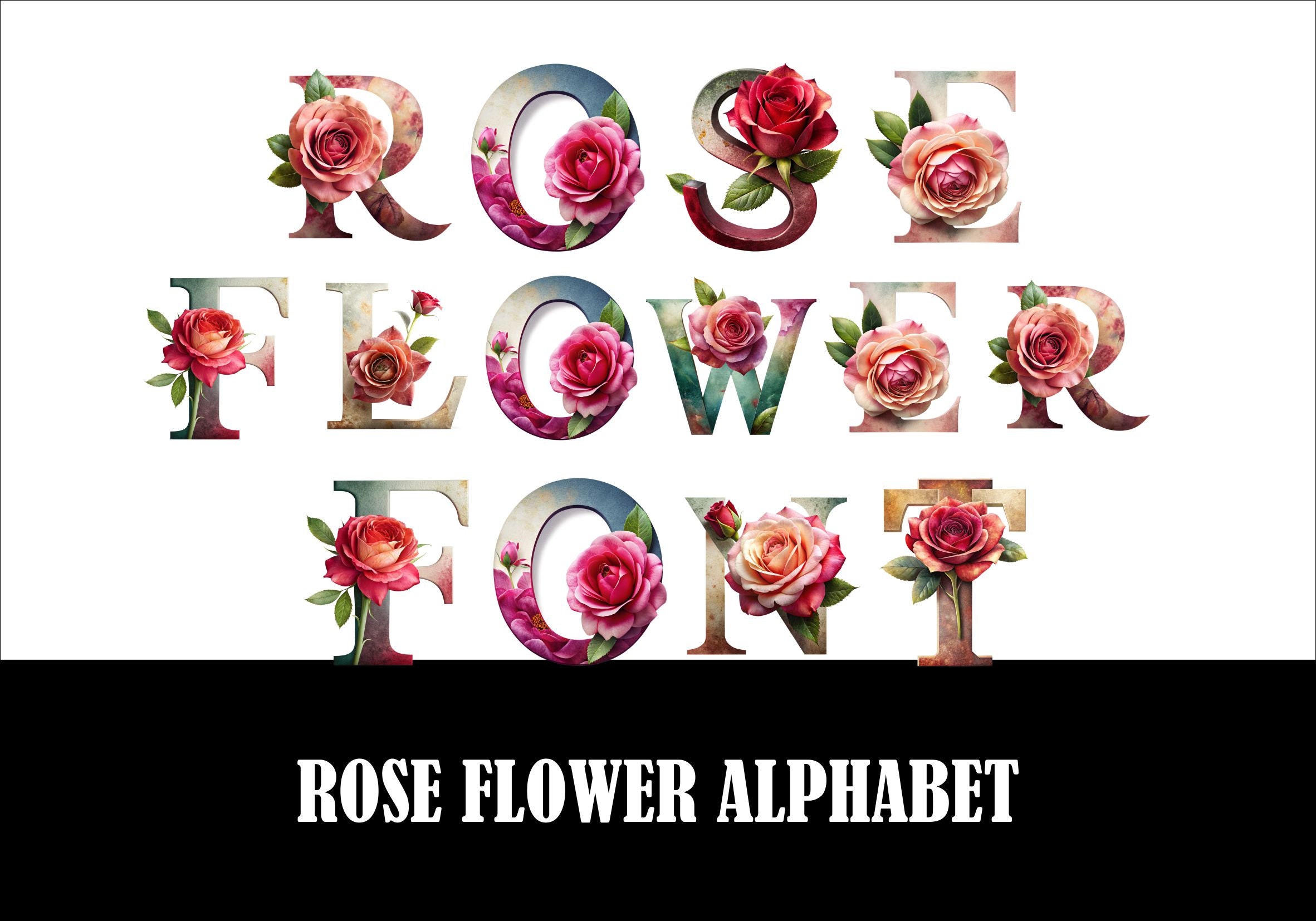Rose Flower Alphabet Font Clipart Png Download Sublimation Template ...