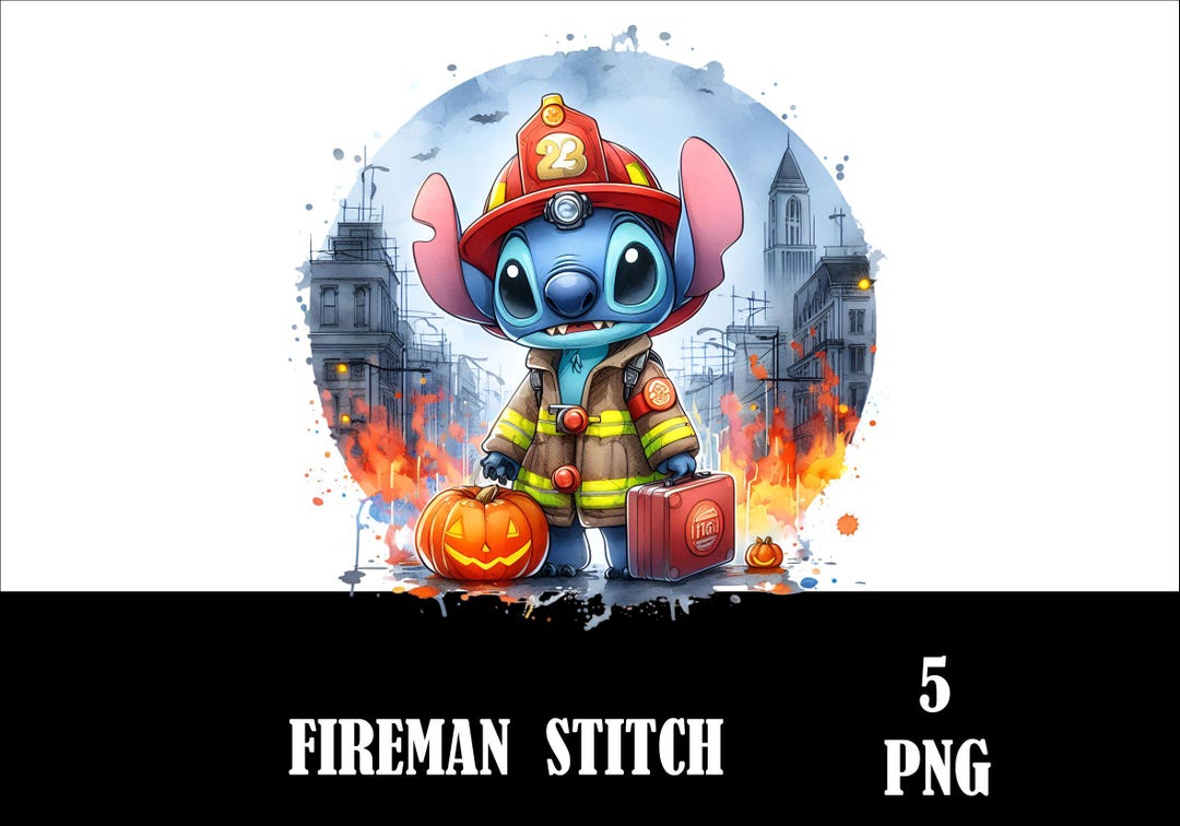 FIREMAN STITCH Halloween Day Clipart Png Digital Download Sublimation T ...