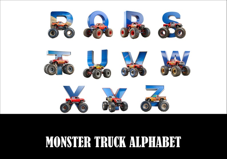 Monster Truck Alphabet Font Clipart Png Download Sublimation Template ...