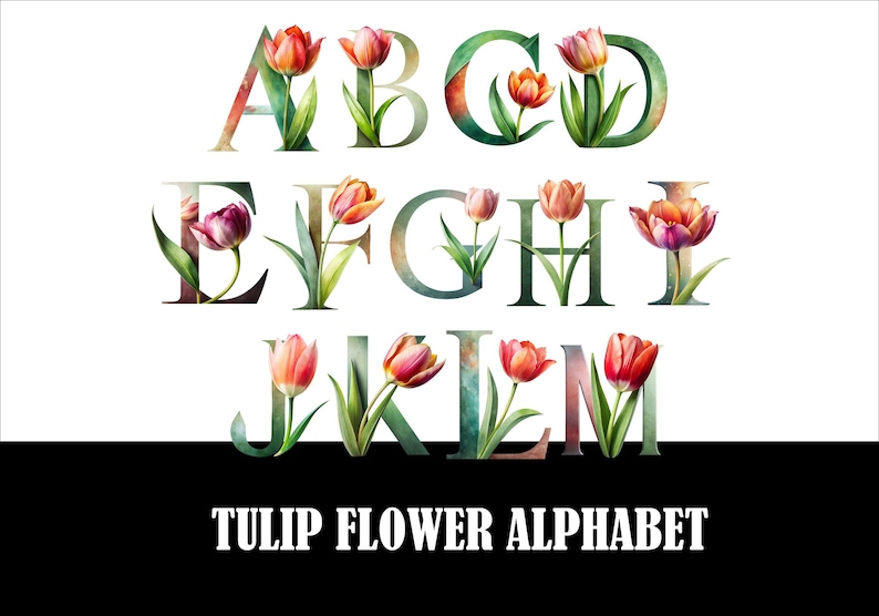 Tulip Flower Alphabet Font Clipart Png Download Sublimation Template ...