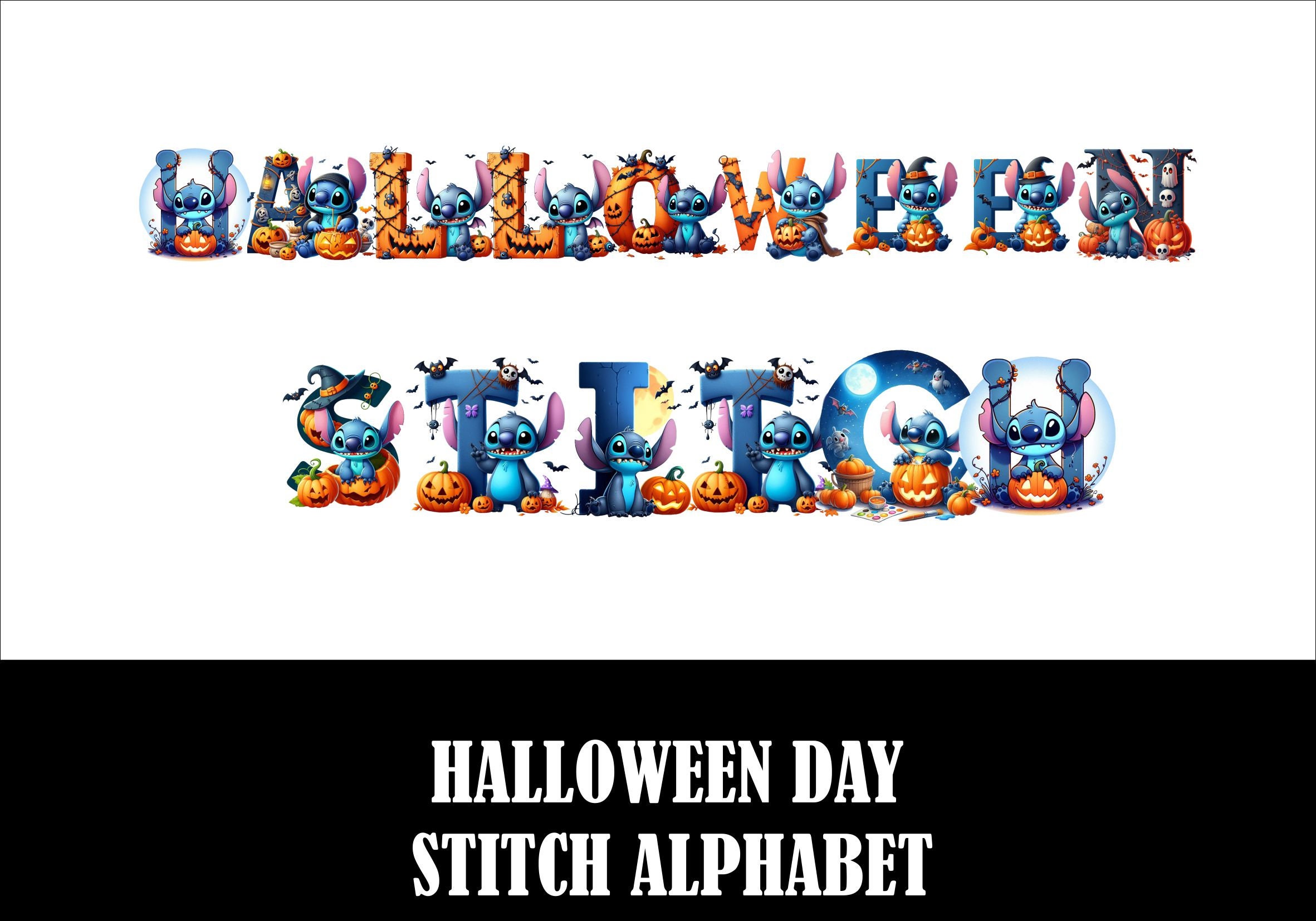Halloween Day STITCH Alphabet Font Clipart Halloween Stitch Png ...