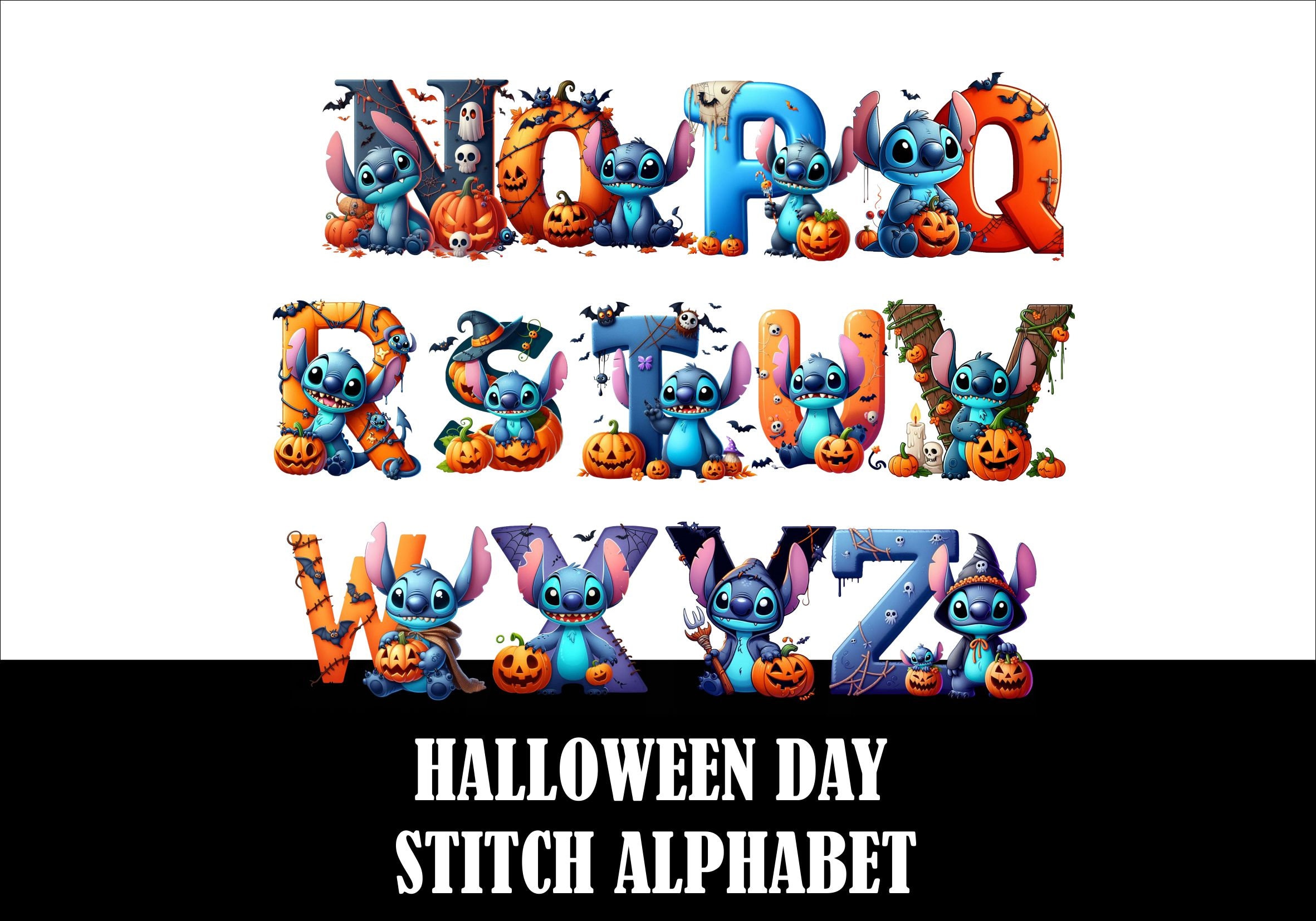 Halloween Day STITCH Alphabet Font Clipart Halloween Stitch Png ...