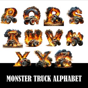 Monster Truck Alphabet Font Clipart Png Download Sublimation Template ...