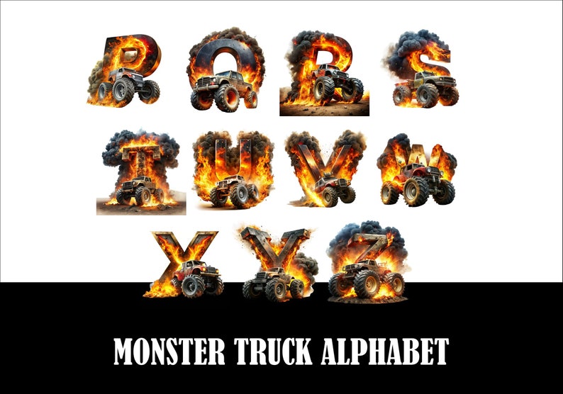 Monster Truck Alphabet Font Clipart Png Download Sublimation Template ...