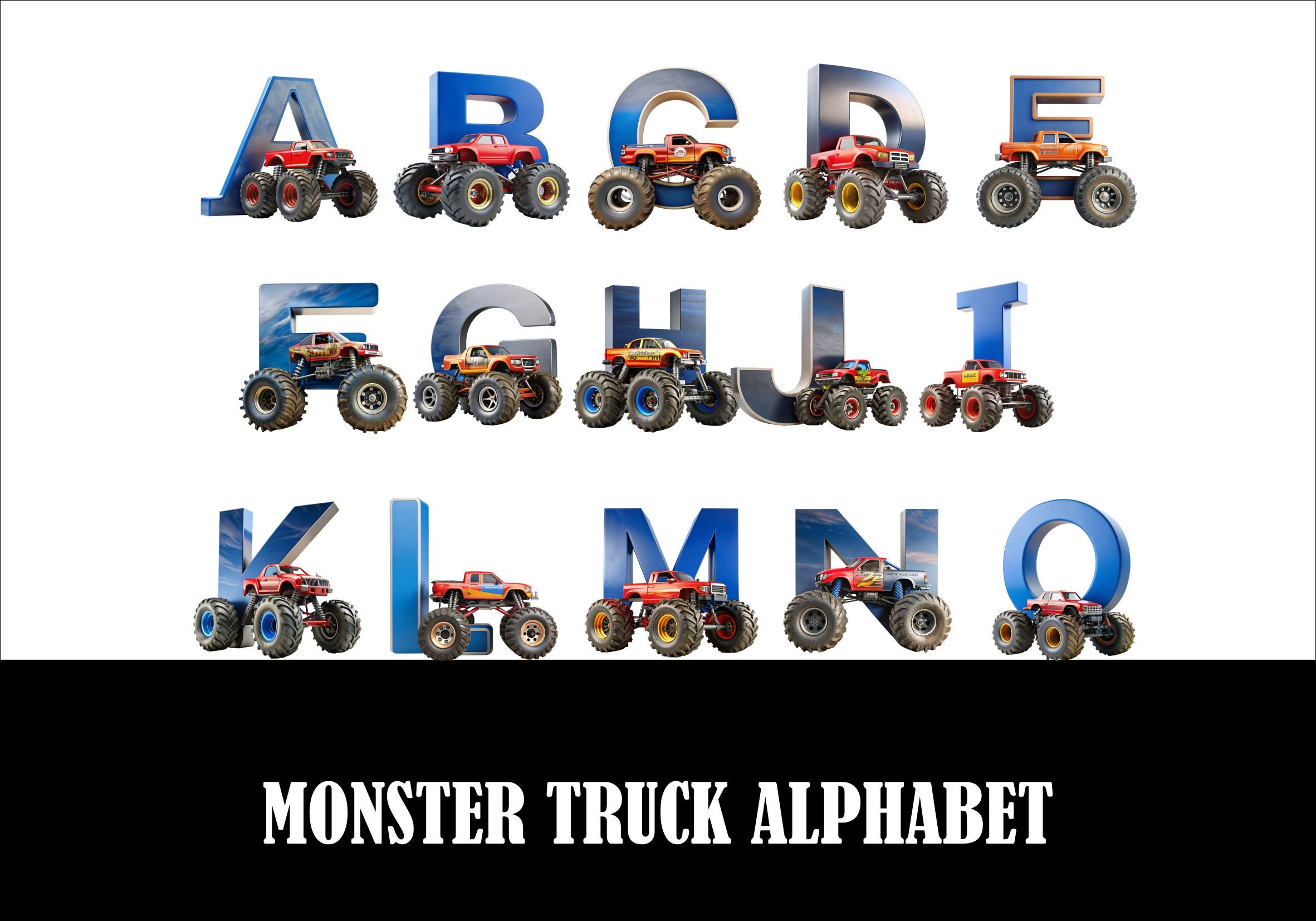 Monster Truck Alphabet Font Clipart Png Download Sublimation Template ...