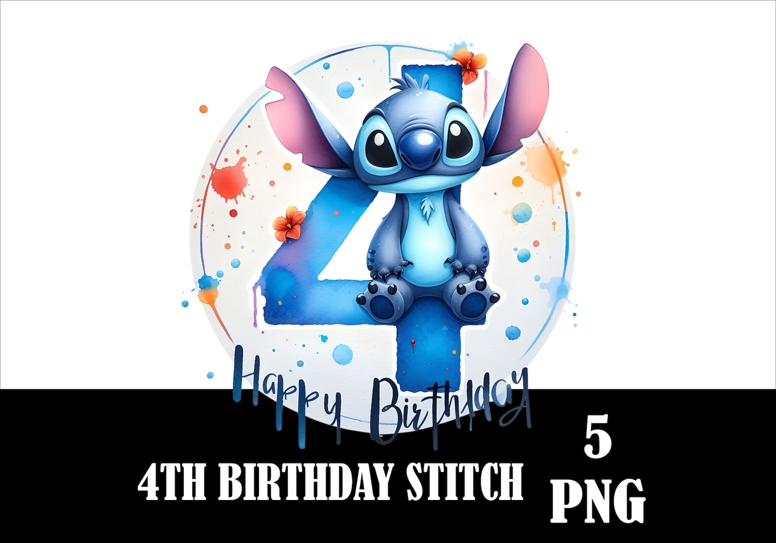 4th Birthday Stitch Four Number Stitch Shaped Clipart Png Download ...