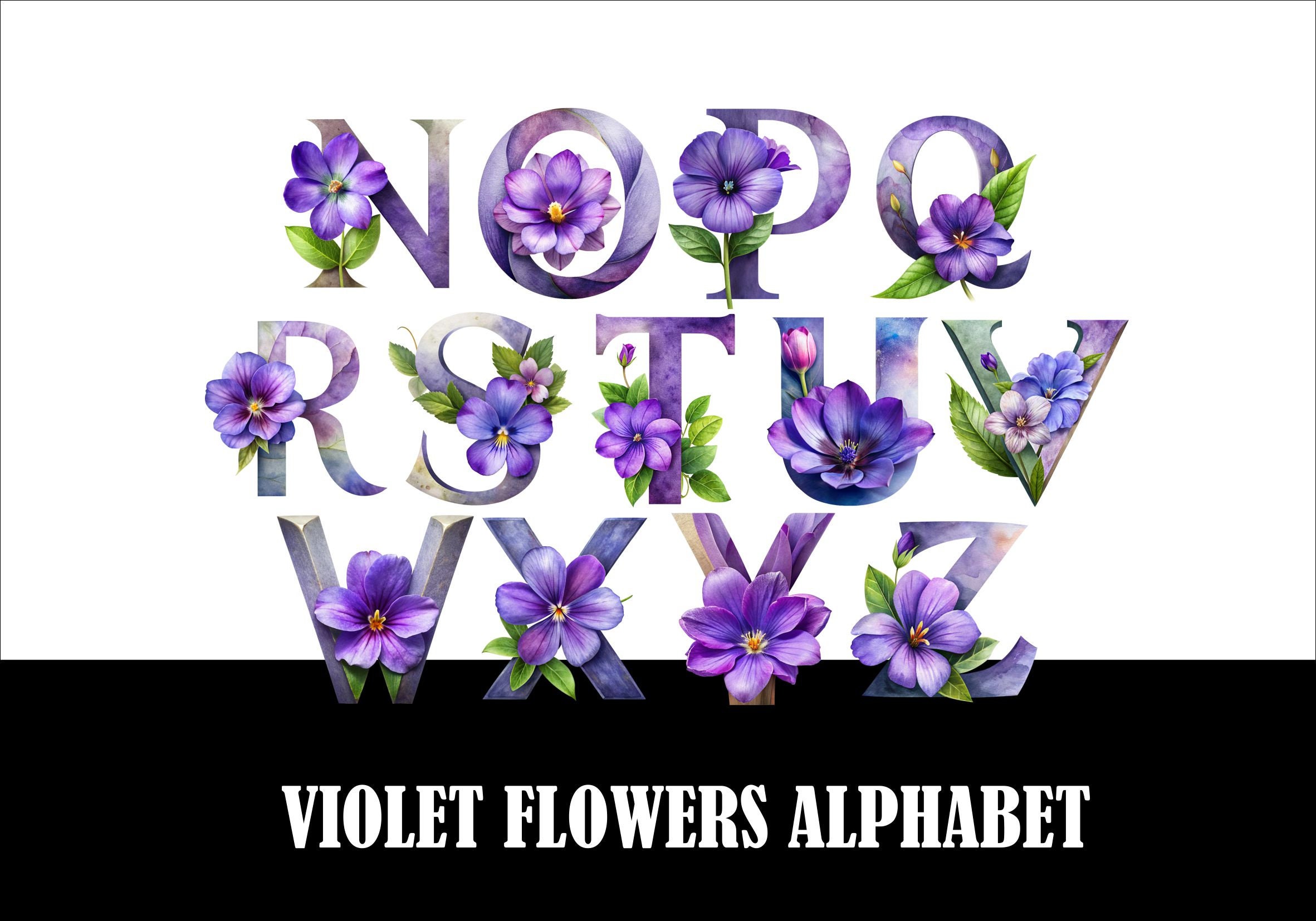 VIOLET Flower Alphabet Font Clipart Png Download Sublimation Template ...