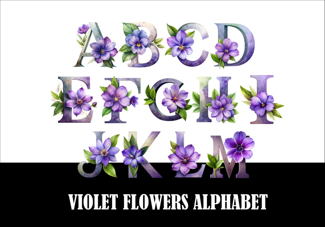 VIOLET Flower Alphabet Font Clipart Png Download Sublimation Template ...