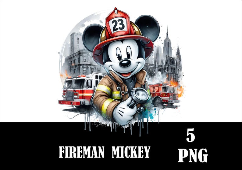 FIREMAN Mickey MOUSE Firefighter Clipart Png Download Sublimation ...