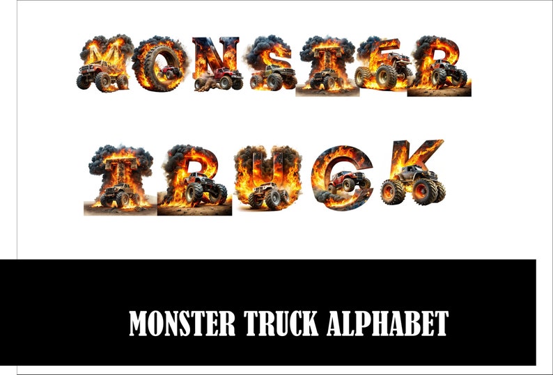 Monster Truck Alphabet Font Clipart Png Download Sublimation Template ...