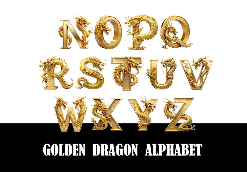 GOLDEN DRAGON Alphabet Font Clipart Png Download Sublimation Template ...