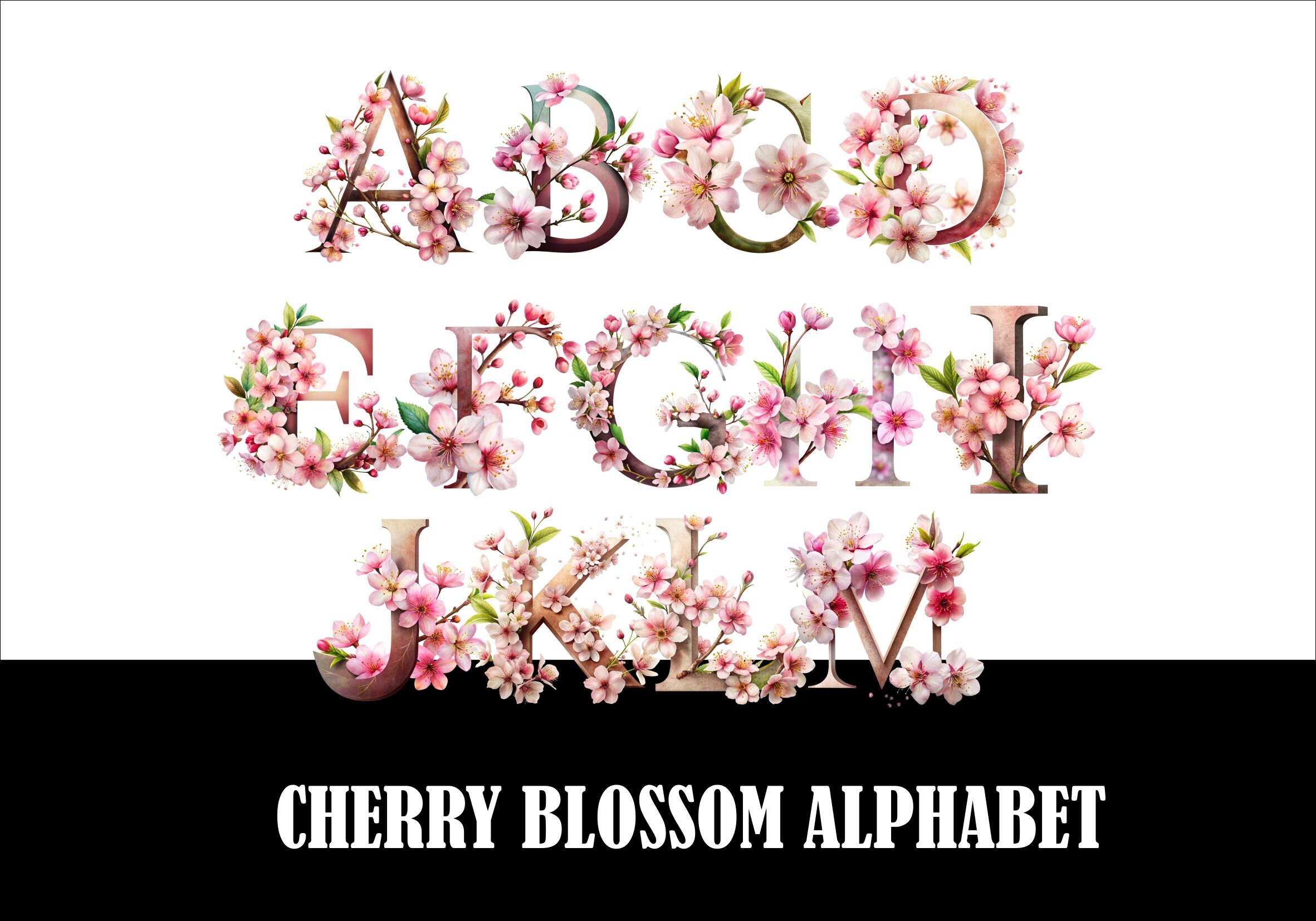 Cherry Blossom Flower Alphabet Font Clipart Png Download Sublimation ...