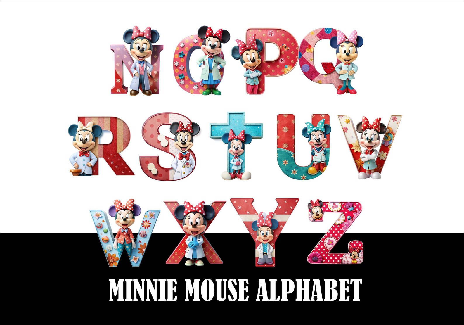 Minnie Alphabet Mouse Font Clipart Png Download Sublimation Template ...
