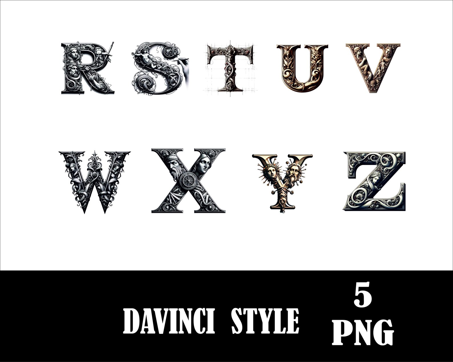 Davinci Style Alphabet Davinci Clipart Png Download Sublimation ...