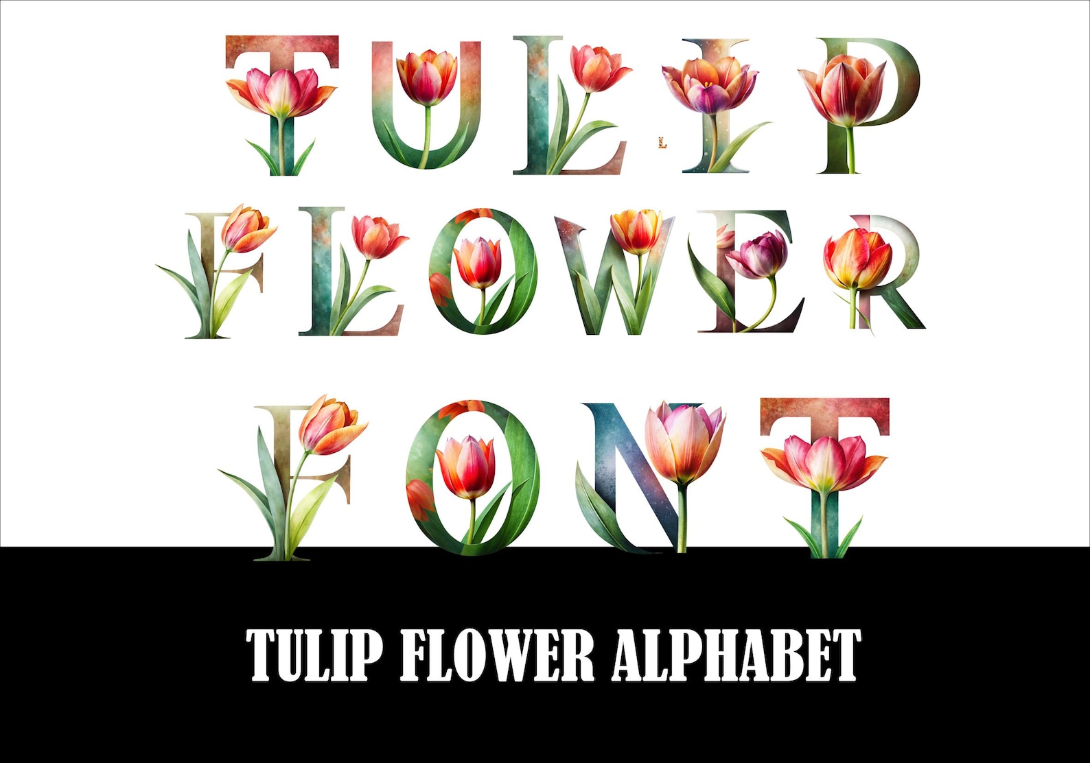 Tulip Flower Alphabet Font Clipart Png Download Sublimation Template ...
