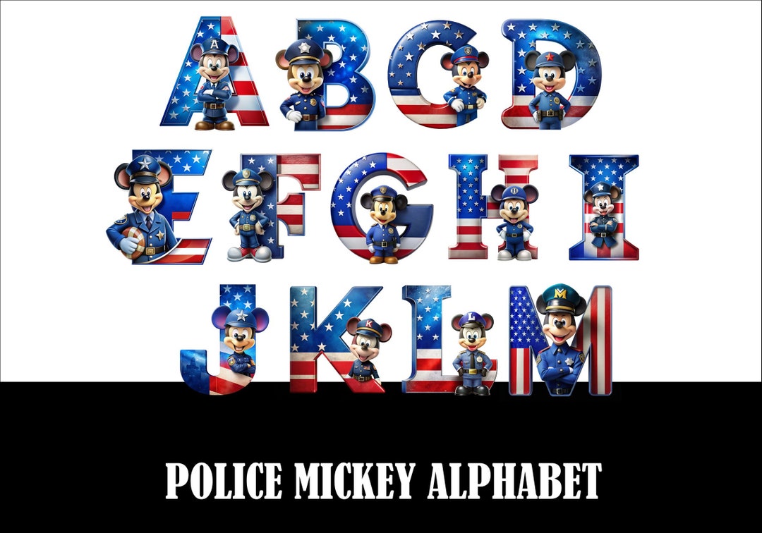Police Mickey Alphabet PNG Clipart – USA Flag T-shirt Design (digital ...