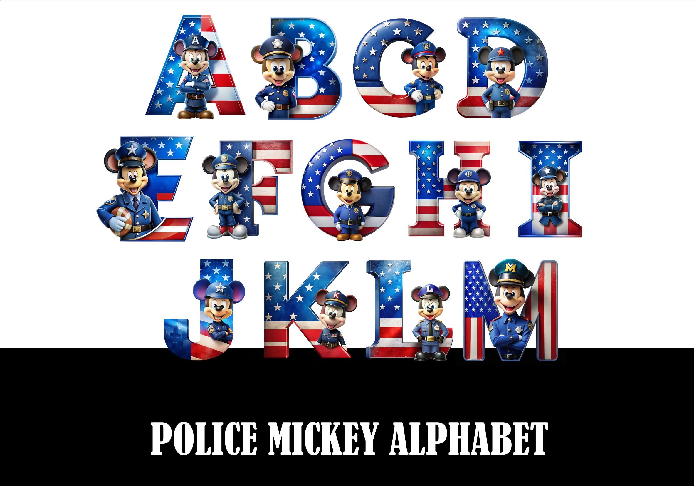 Police Mickey Alphabet PNG Clipart – USA Flag T-shirt Design (digital ...
