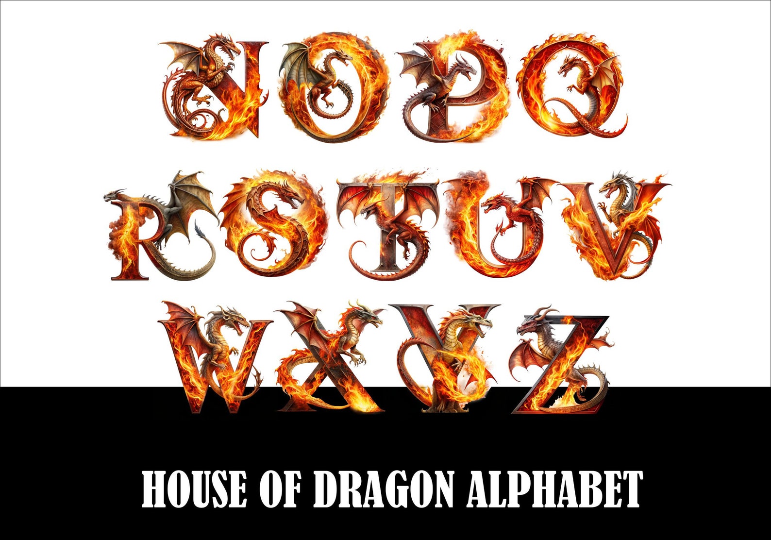 FLAME DRAGON Alphabet Font Clipart Png Download Sublimation Template ...