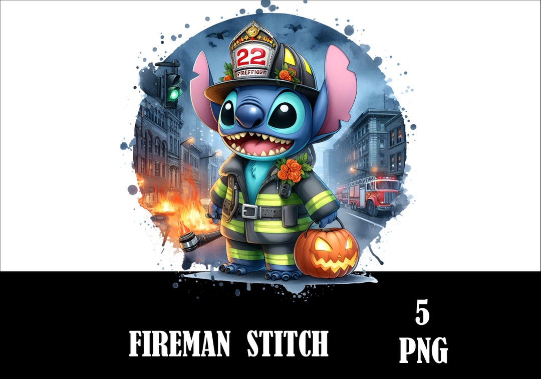 FIREMAN STITCH Halloween Day Clipart Png Digital Download Sublimation T ...