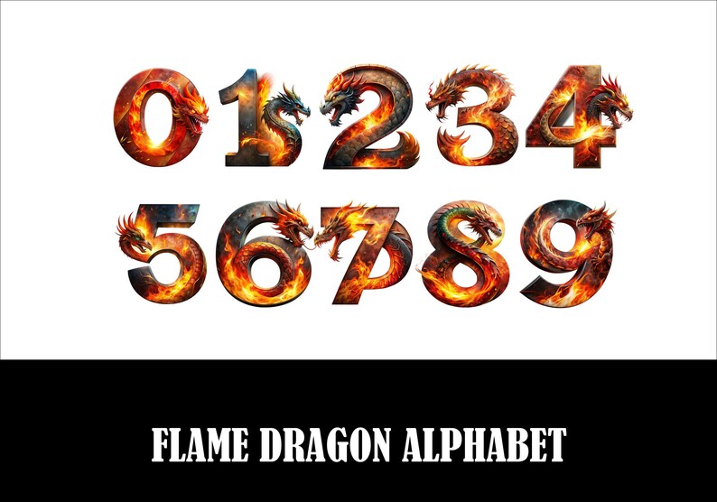 FLAME DRAGON Alphabet Font Clipart Png Download Sublimation Template ...