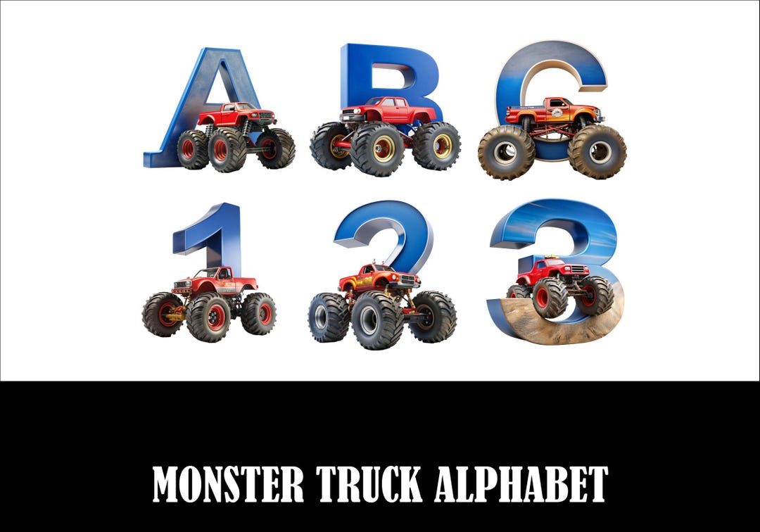 Monster Truck Alphabet Font Clipart Png Download Sublimation Template ...
