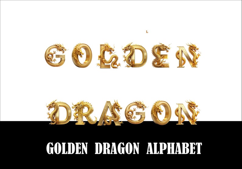 GOLDEN DRAGON Alphabet Font Clipart Png Download Sublimation Template ...