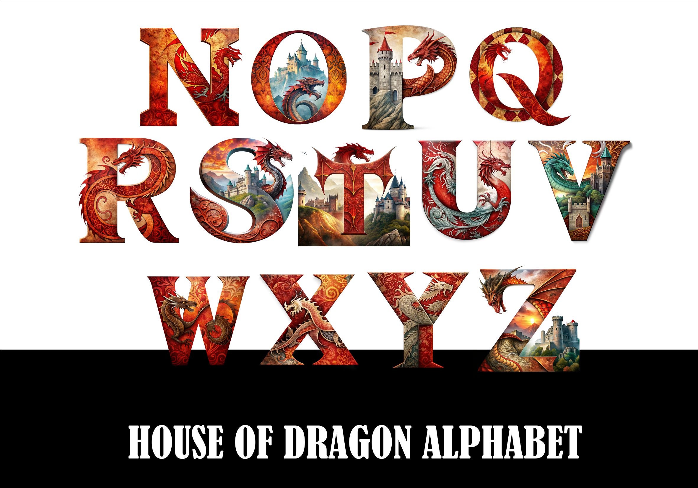 FLAME DRAGON Alphabet Font Clipart Png Download Sublimation Template ...